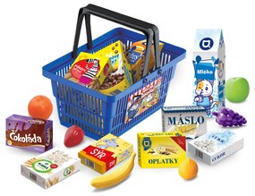 MINI OBCHOD - nákupní košík s doplňky a učením jak nakupovat - modrý