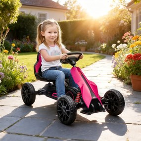 HOMCOM Pedalové Auto Go-Kart s Ruční Brzdou, Nastavitelným Sedákem, Předními a Zadními Rychlostmi, Vozidlo s EVA Koly, Dětské Kettcar pro Děti 3-8 Le…