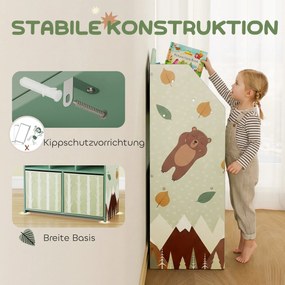 Dětský regál Dětský regál se 2 látkovými zásuvkami otevřený Regál pro 3-8 let 62,5x30x91,5 cm Zelený