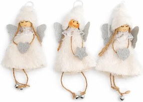 Sada vánočních ozdob andílků 11,5 cm, bílá, dřevo, příze