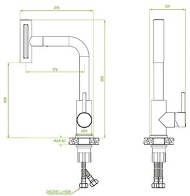 Laveo Rotaro, vysoká dřezová baterie s výsuvným 4-funkčním výtokem, grafitová, LAV-BLR_969D