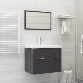 2dílný set koupelnového nábytku šedý vysoký lesk dřevotříska - Default Title