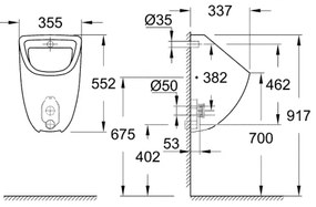 GROHE 39438000 - Pisoár BAU CERAMIC 337 × 355 × 552 mm keramika/bílá