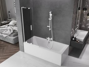 Mexen Velar L, 2-křídlová posuvná vanová zástěna 80 x 150 cm, 8mm šedé sklo, bílá matná, 896-080-003-41-20