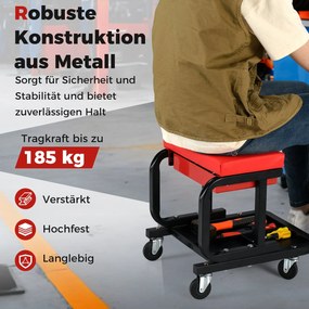 Costway Pojízdná dílenská stolička s nosností 185 kg polstrovaná mechanická