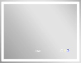 HOMCOM LED koupelnové zrcadlo Bluetooth 90 x 70 cm dotykový spínač, stmívatelné světlo 3 barvy, protimlž, paměť, stříbrné