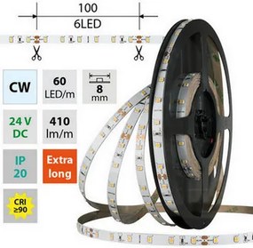 LED pásek McLED 24V studená bílá CRI90 š=8mm IP20 4,8W/m 60LED/m SMD2835 ML-126.829.60.2
