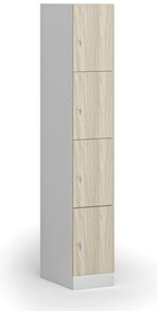 Šatní skříňka S1 s úložnými boxy, 4 boxy, 1850 x 300 x 500 mm, cylindrický zámek, laminované dveře, dub přírodní