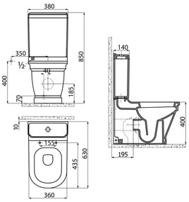 Sapho Antik WC kombi 38 x 85 x 63 cm zadní odpad WCSET08-ANTIK