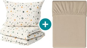 Sada krepového povlečení ASTORIA POLY krémové + prostěradlo Jersey 90 x 200 cm cappuccino, jednolůžko