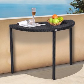 Outsunny Balkonový stůl - Zahradní boční stůl, venkovní nábytek, půlkruhový, polyrattan, kov, černá, 100 x 50 x 74 cm