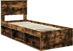 Rám postele s čelo Kouřový dub 75 x 190 cm Masivní borové dřevo 3410667