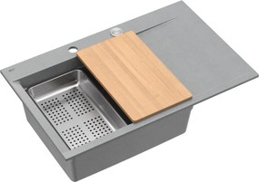 Šedý kuchyňský granitový dřez QUADRON Josh 111 s příslušenstvím bez baterie