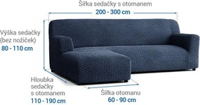Bielastické potahy MOSAICO modré sedačka s otomanem vlevo (š. 170 - 300 cm)