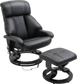 Televizní křeslo HOMCOM s funkcí polohování, hluboké čalounění, vysoký opěrák a područky, otočné o 360°, imitace kůže, 76L x 80W x 102H cm, černá | A…