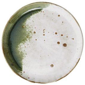 MADAM STOLTZ Dezertní talíř White/Green/Natural 21 cm, zelená barva, keramika