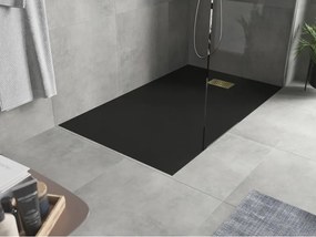 Mexen Hugo, obdélníková sprchová vanička SMC 140 x 70 cm, černá, zlatá krytka, 42707014-G
