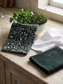 Sinsay - Kuchyňské utěrky s vánočním motivem 3 pack - zelená