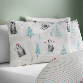 Flanelové povlečení na jednolůžko v přírodní barvě 135x200 cm Brushed Christmas Penguins – Catherine Lansfield