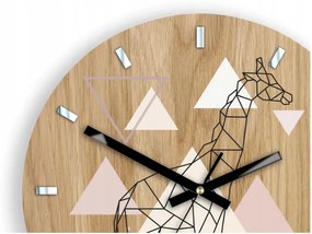M.Clock Nástěnné dřevěné hodiny žirafa 33x33 cm hnědé