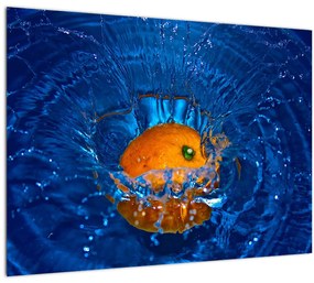 Skleněný obraz - pomeranč ve vodě (70x50 cm)