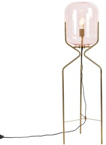 Art Deco stojací lampa mosaz s růžovým sklem - Bliss