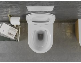 Mexen Lena WC mísa Rimless s pomalu padající deskou slim, duroplast, bílá/Zlatá geometrický vzor - 30224007