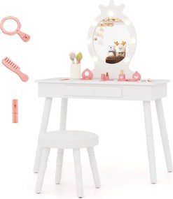 Costway Toaletní stolek pro děti s osvětlením 2 v 1 Princess s – bílý