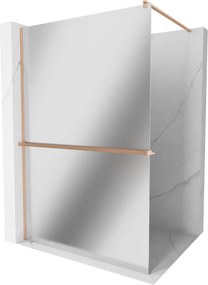 Mexen Kioto+, sprchová zástěna Walk-In s poličkou a věšákem 140 x 200 cm, 8mm sklo vzor zrcadlo, měděný matný profil, 800-140-121-65-50