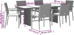 7dílný zahradní jídelní set s poduškami černý polyratan 3213494