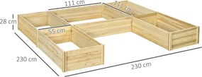Outsunny Sada 5 modulárních dřevěných vyvýšených záhonů pro venkovní použití, předem olejovaný smrk, rozměry 230D x 230Š x 28V cm přírodní dřevo
