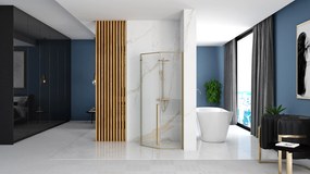 Rea Diamond, 5-úhelníkový sprchový kout 90x90, 6mm čiré sklo, zlatý matný profil + bílá sprchová vanička, KPL-K6506