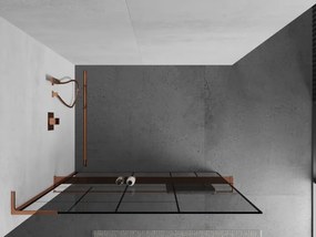 Mexen Kioto+ L, sprchová zástěna Walk-In s poličkou a věšákem 110 x 200 cm, 8mm čiré sklo černý vzor, ​​růžové zlato profil, 800-110-123-60-78