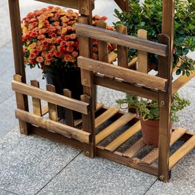 Dřevěný květinový regál Outsunny s 5 policemi - stojan na květináče, ornament s malými zábranami 60 x 30 x 130 cm z karbonizovaného borového dřeva pr…