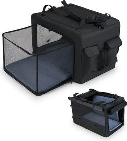 Costway Skládací box na psa se 2 otvory, oknem a síťovaným košíkem box – černý