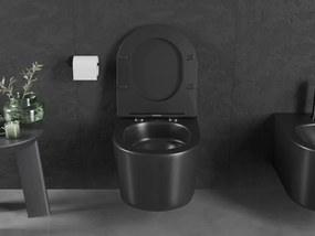 Mexen Sofia, závěsná WC mísa 490x360x355 mm, Rimless Tornádo + WC sedátko z duroplastu, černá matná, 30541085T