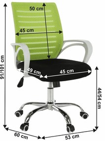 Tempo Kondela Kancelářská židle OZELA, zelená/černá/bílá/chrom