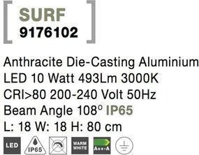 NV 9176102 Venkovní sloupkové svítidlo SURF LED antracit 3000K 200-240V 108st. IP65 - NOVA LUCE