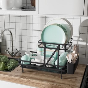 Costway Dish Drainer 2-vrstvý skládací kovový stojan na nádobí, černý