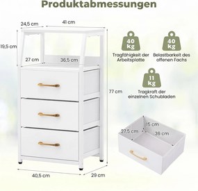 Costway Komoda s 3 skládacími látkovými zásuvkami a kovovým rámem bílá +