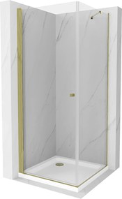 Mexen Pretoria sprchový kout 80 x 80 cm, průhledný, zlatý + plochá sprchová vanička-852-080-080-50-00-4010