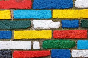DIMEX | Samolepicí vliesová fototapeta na zeď Malovaná cihlová zeď MA-5-2675 | 375 x 250 cm | zelená, modrá, červená, bílá, žlutá