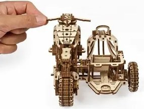 Ugears 3D dřevěné mechanické puzzle UGR-10 Motorka (scrambler) s vozík