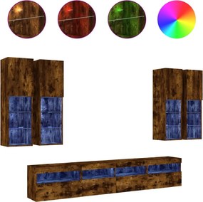 7dílná obývací stěna s LED osvětlením kouřový dub 3216775