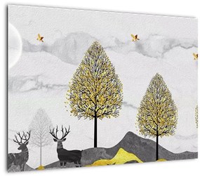 Skleněný obraz malovaných jelenů (70x50 cm)