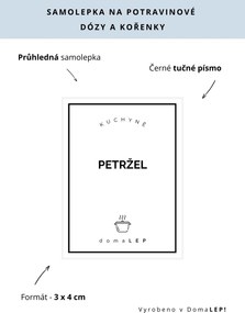 Samolepka na kořenky PETRŽEL průhledná 3 × 4 cm tučné písmo