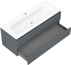 Mexen Rivel, koupelnová skříňka 120 cm s umyvadlem Vela, 2 zásuvky, drážkovaná, grafitová matná/bílá matná, 91A20-12047-2-BFF66-W23M