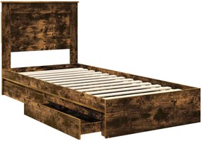 Postel s úložným prostorem se zásuvkou Kouřový dub 90 x 200 cm 3410277