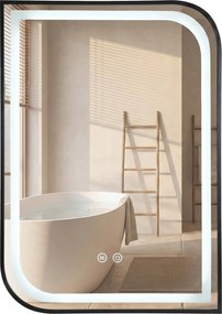 Rea Zrcadlo 80x60 cm s vyhříváním a regulovatelným LED osvětlením HOM-00208 černá kartáčovaná