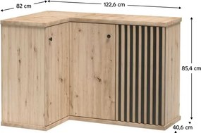 Rohová komoda, dub artisan/černá, KOLI C-12